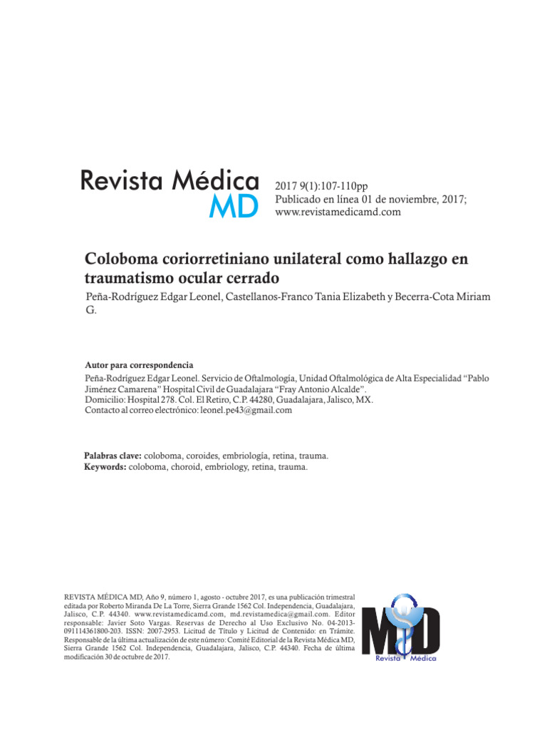 Coloboma Coriorretiniano | PDF | Ojo humano | Ojo