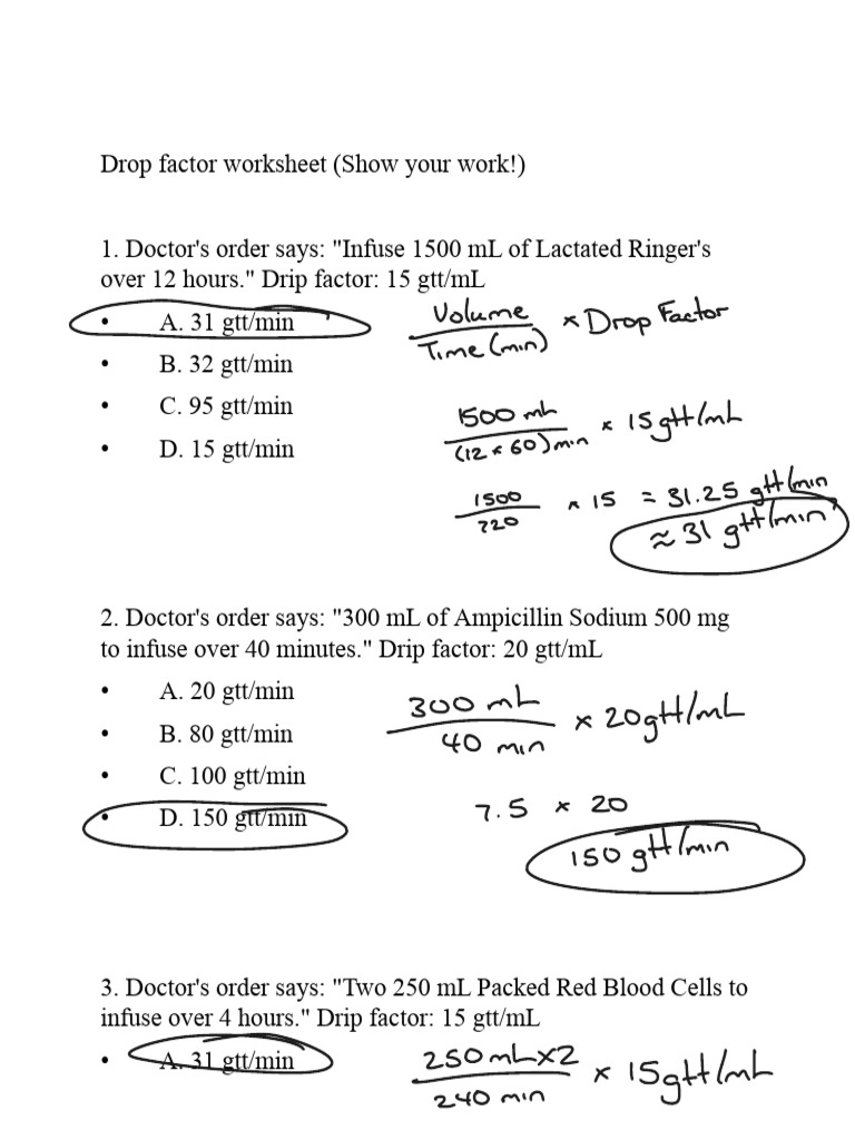 IV Infusion Drop Factor Calculations | PDF | Saline (Medicine) | Chess ...