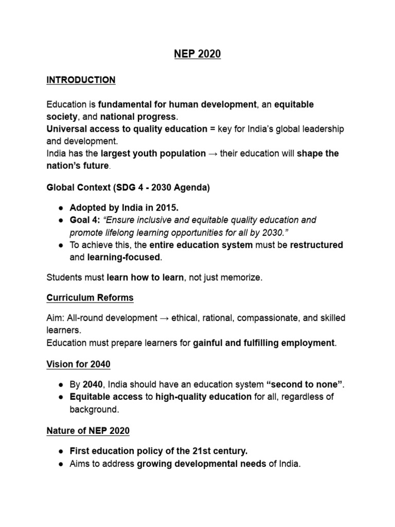 NEP 2020: Transforming India's Education | PDF | Teachers | Educational ...