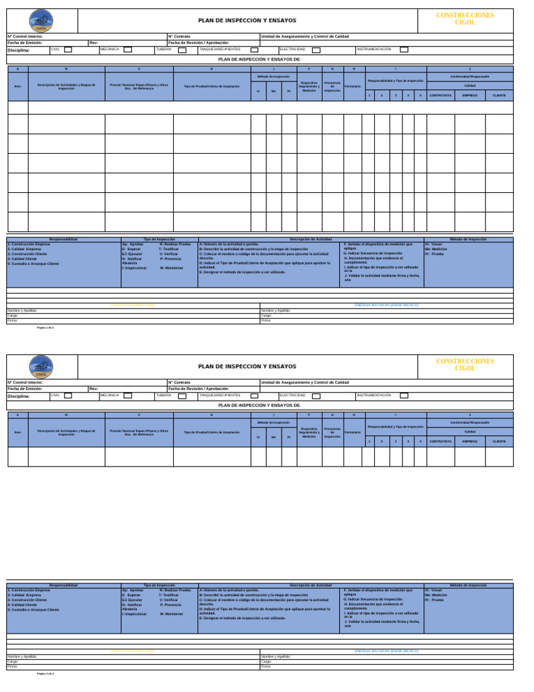 Formato Plan de Inspección y Ensayos Pie | PDF