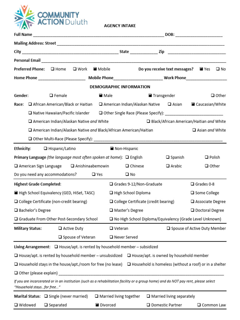 Intake Packet Fillable Form | PDF | Loans | Credit