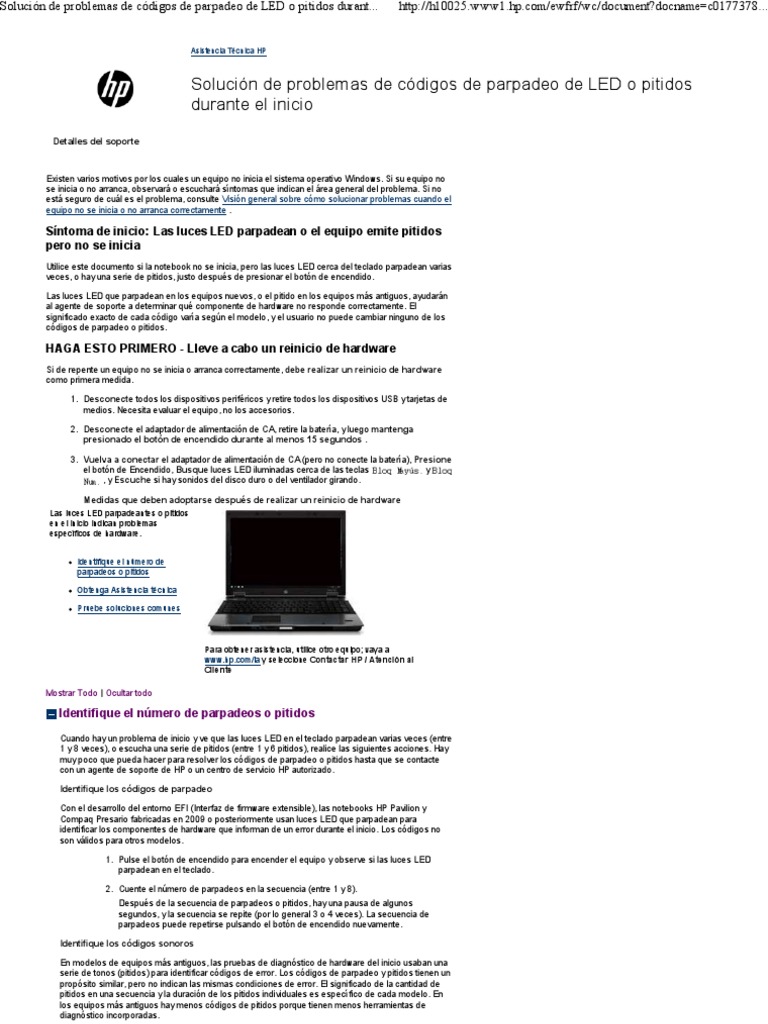codigos de error portatil hp | Bios | Diodo emisor de luz