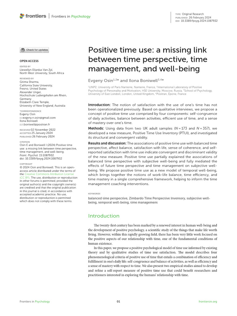 Positive Time Use and Well-Being Insights | PDF | Well Being | Hypothesis