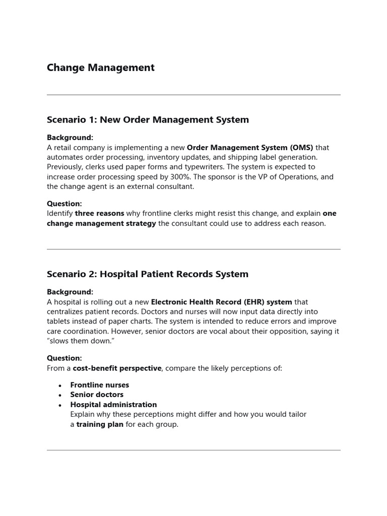 Change Management questions and answers | PDF | Cost–Benefit Analysis ...