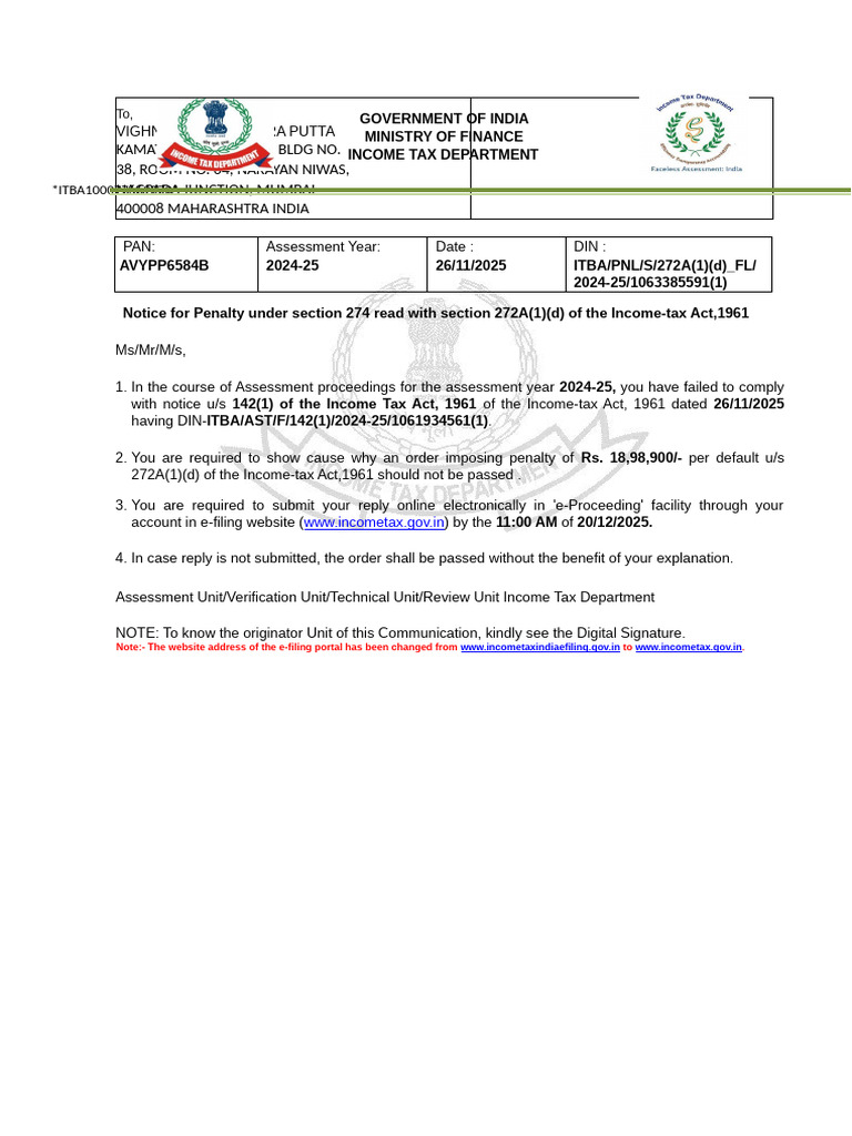Income Tax Notice_ AVYPP6584B | PDF