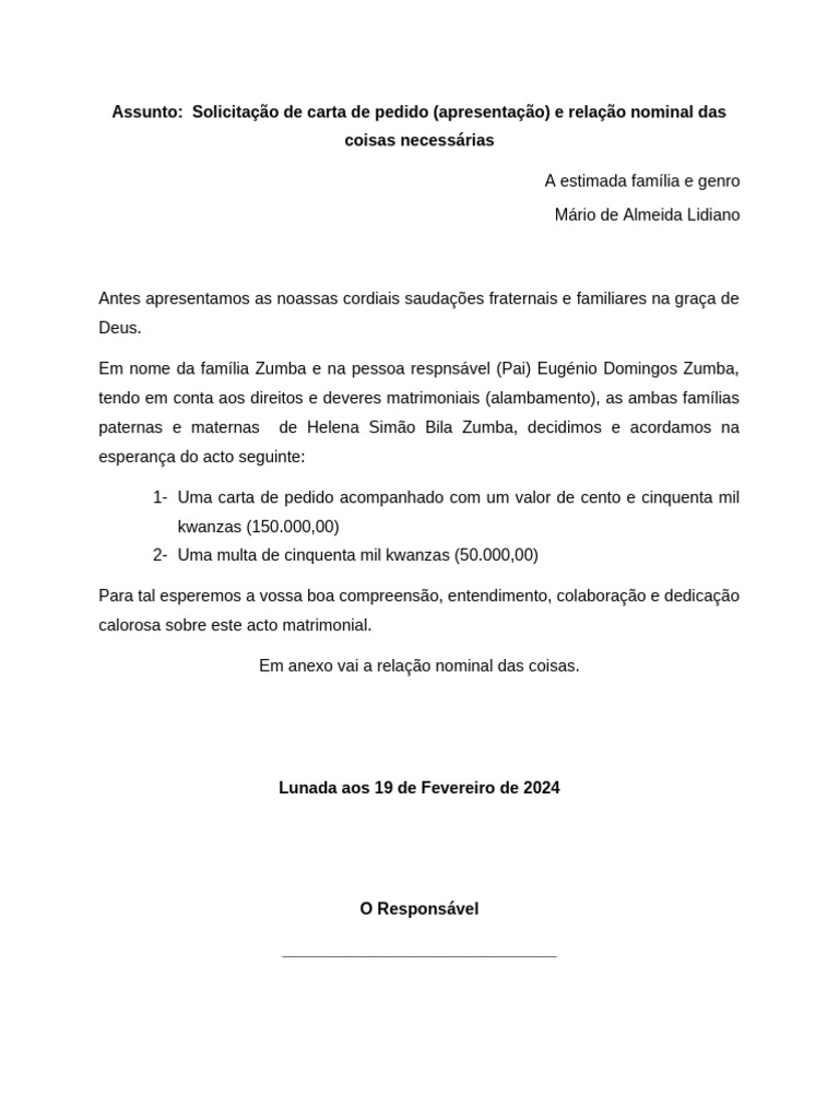 Carta de pedido (Helena)ddd | PDF