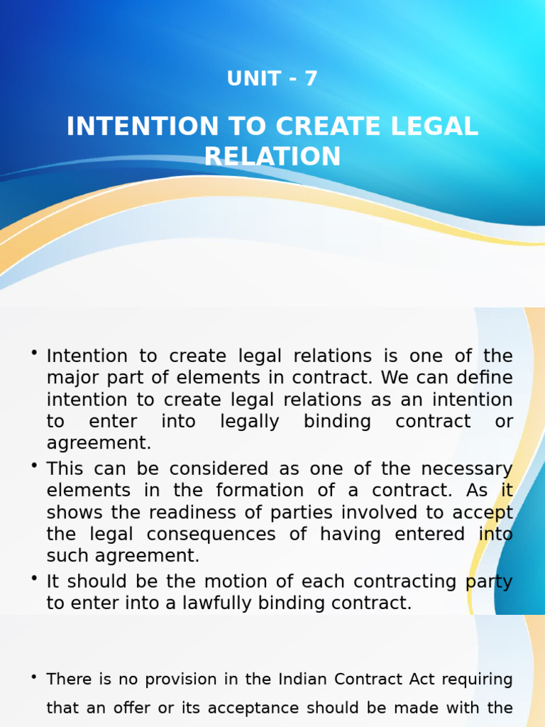 Intention to Create Legal Relations in Contracts | PDF | Civil Law ...