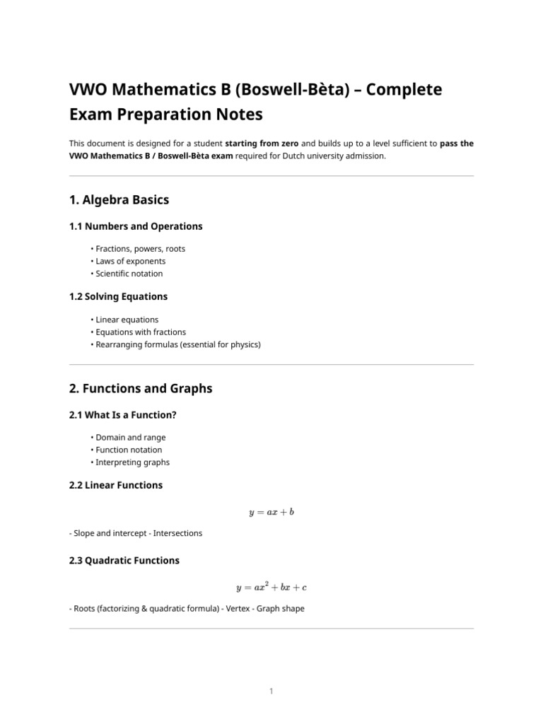 VWO Mathematics B Exam Prep Guide | PDF | Function (Mathematics ...