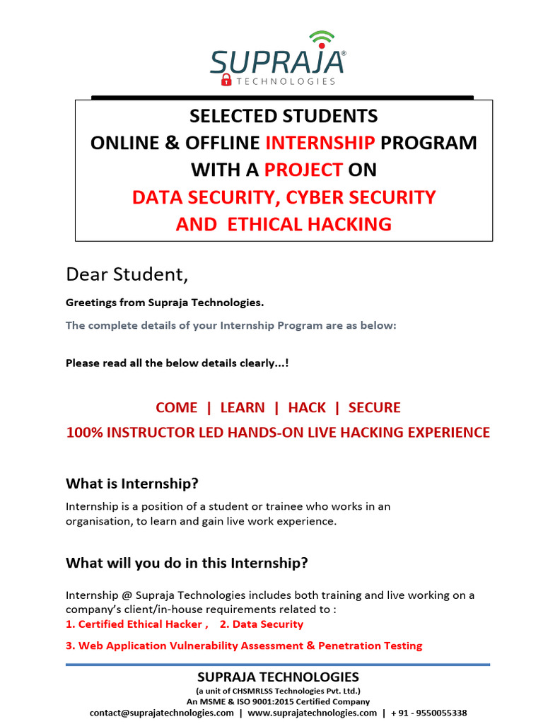 Online & Offline-2025-Internship Details - Supraja Technologies | PDF ...