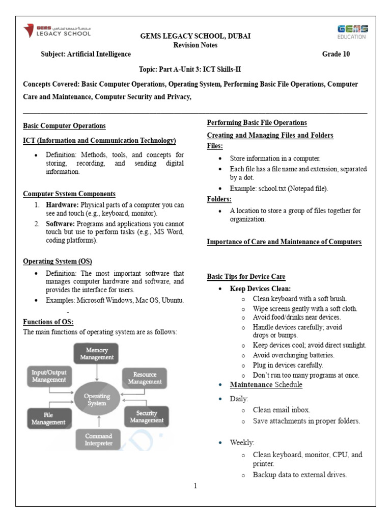 G10 AI Revision Notes Part a Unit 3 ICT Skills-merged | PDF ...