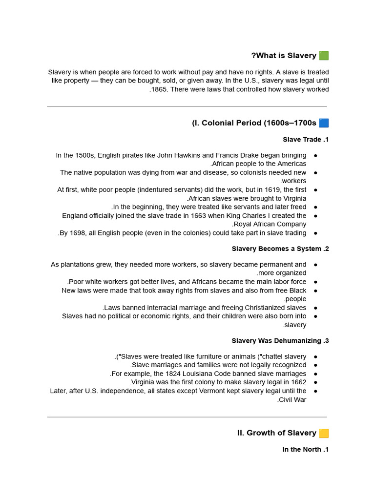 Summary-slavery-in-America | PDF | Slavery | Slavery In The United States