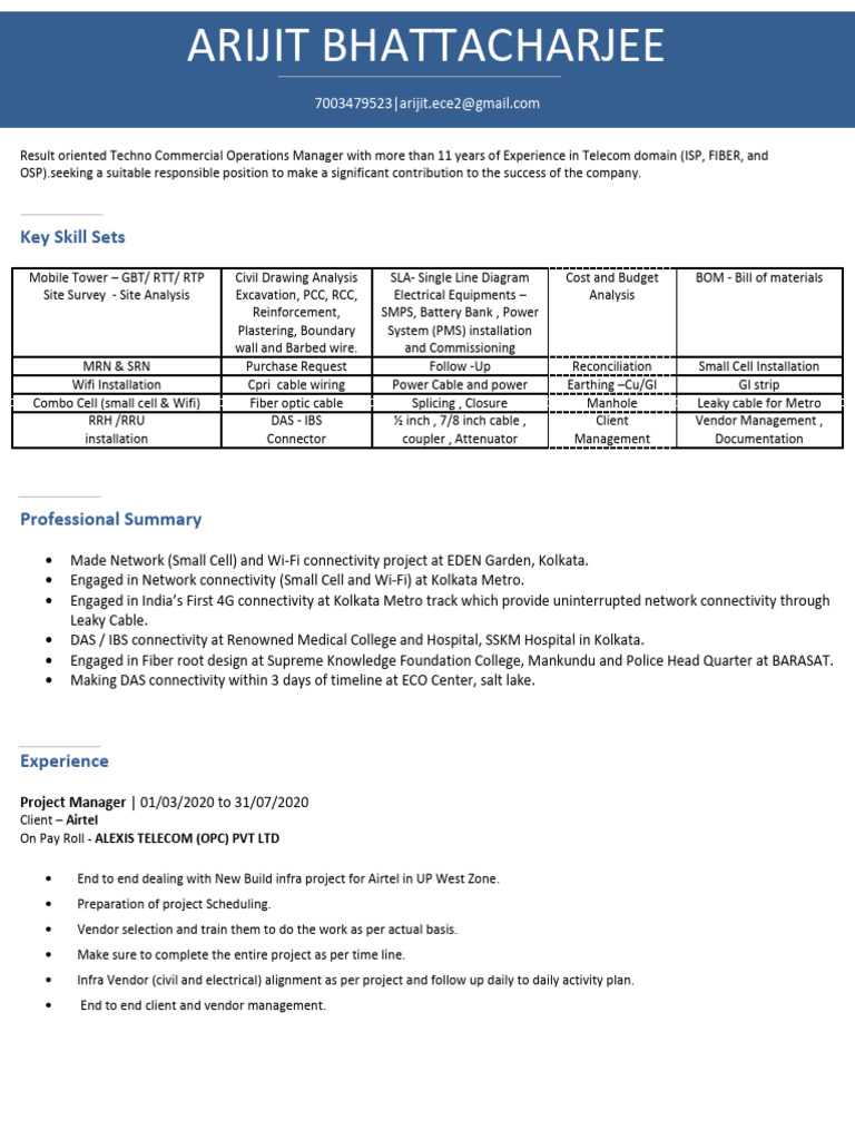Techno-Commercial Operations Manager Resume | PDF | Electronics ...