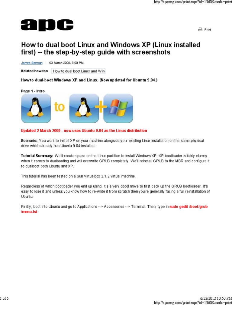Dual Boot XP and Linux | PDF | Booting | Operating System Technology
