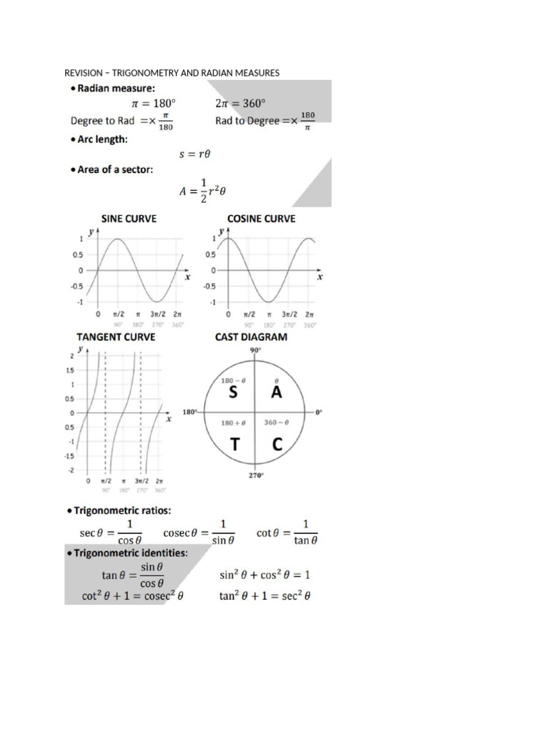 Revision - Trig and Radian Measures | PDF