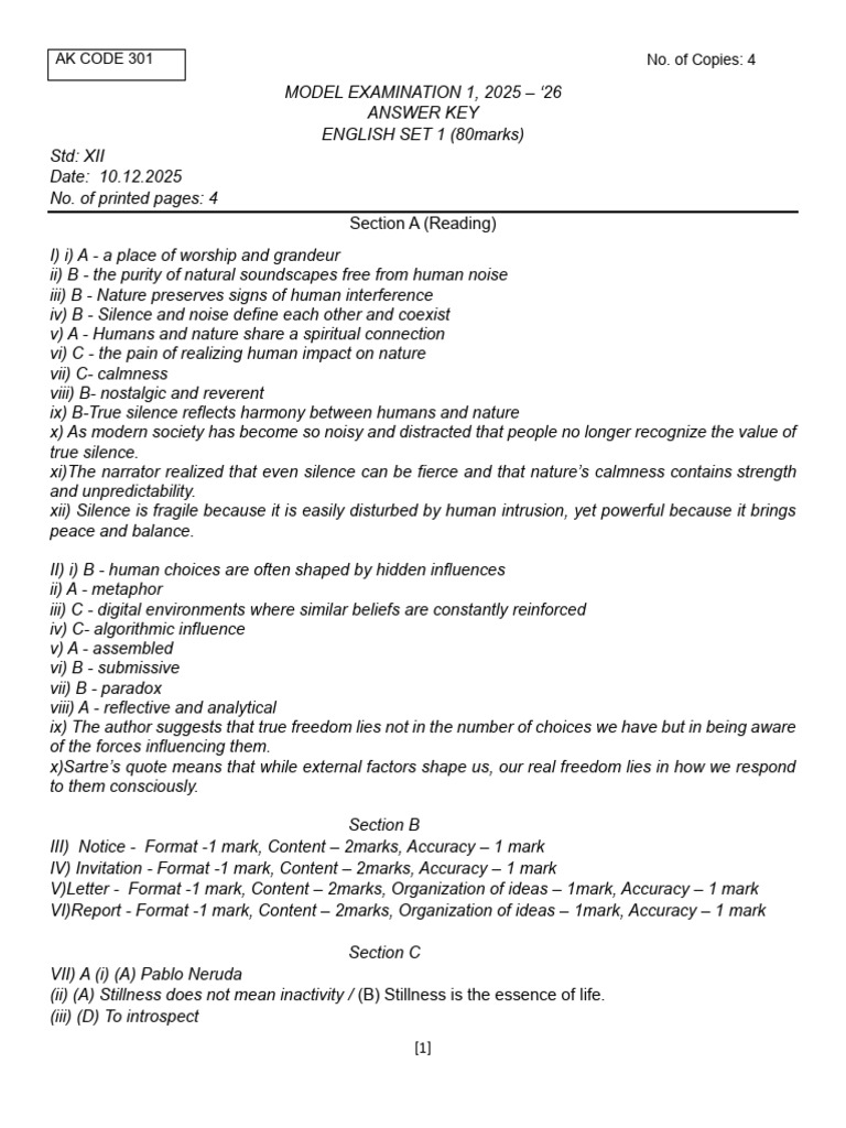 English Model Exam Answer Key 2025 | PDF | Creativity