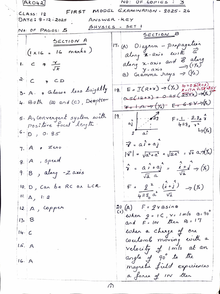 First Model_Set1_Ans Key Edited | PDF