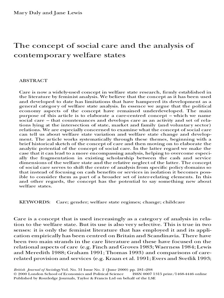 British Journal of Sociology - 2003 - Daly - The Concept of Social Care ...