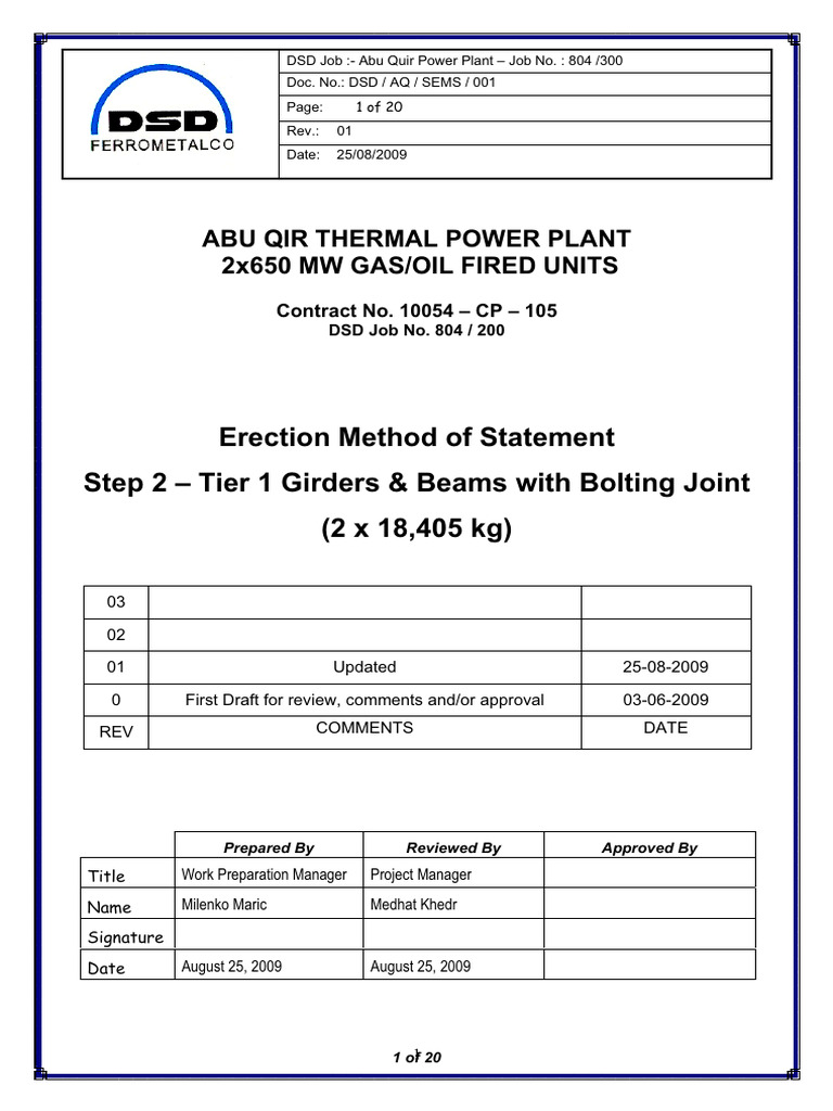Step 2-Erection Method of Statement Rev.01 | PDF