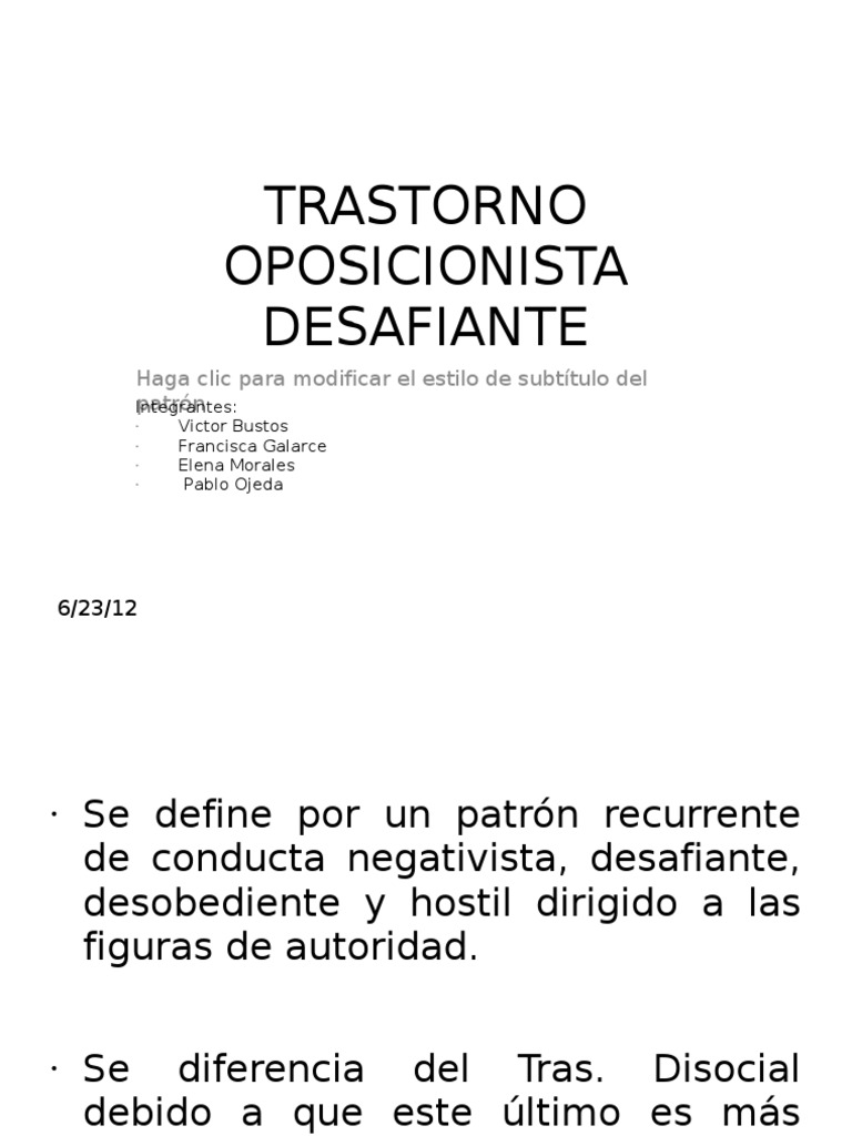 Trastorno Oposicionista Desafiante | PDF | Adultos | Psicología anormal