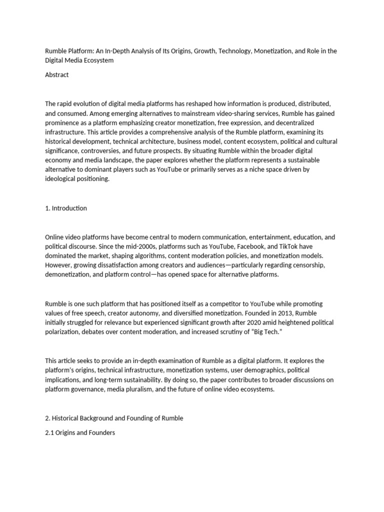 Rumble Platform | PDF | You Tube | Cloud Computing