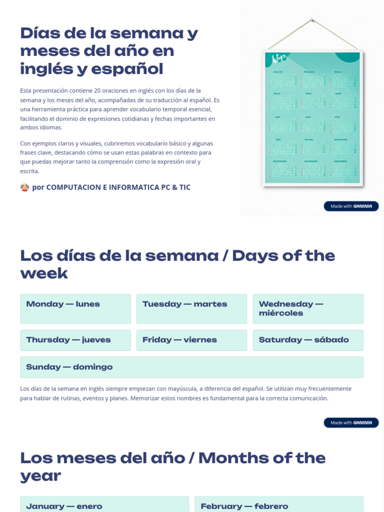 Días y meses en inglés y español | PDF | Caso de carta | Lingüística