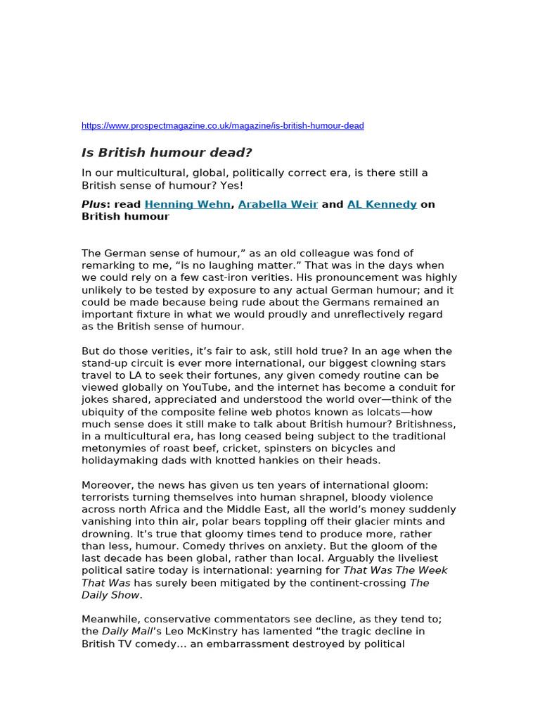 1.2. is British Humour Dead Text and Questions | PDF | Humour