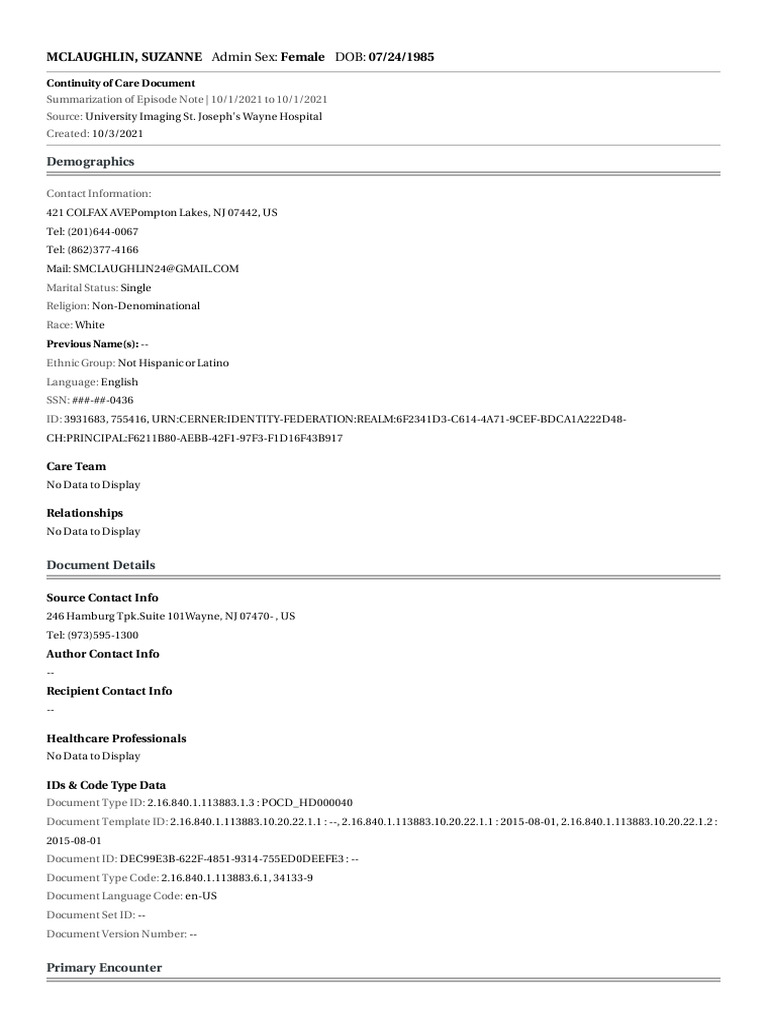 Suzanne McLaughlin Care Summary Report | PDF | Knee | Musculoskeletal ...