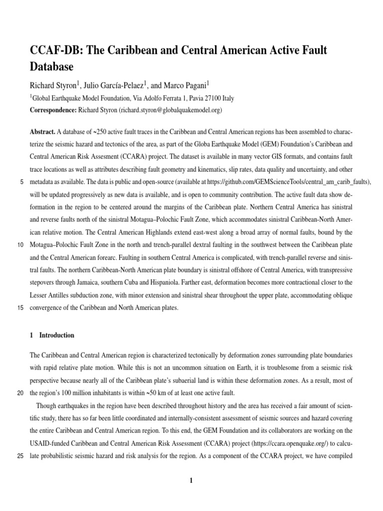 Caribbean Central America Fault Database | PDF | Fault (Geology ...