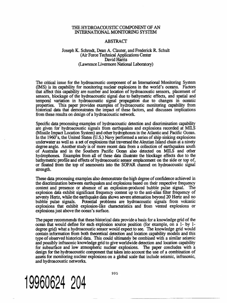 Hydroacoustic Monitoring for Nuclear Detection | PDF | Applied And ...