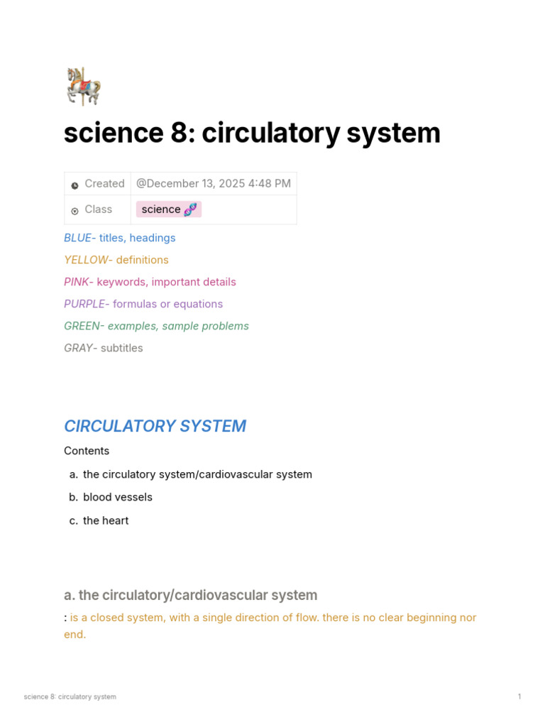 Circulatory System Overview for Science 8 | PDF | Circulatory System ...