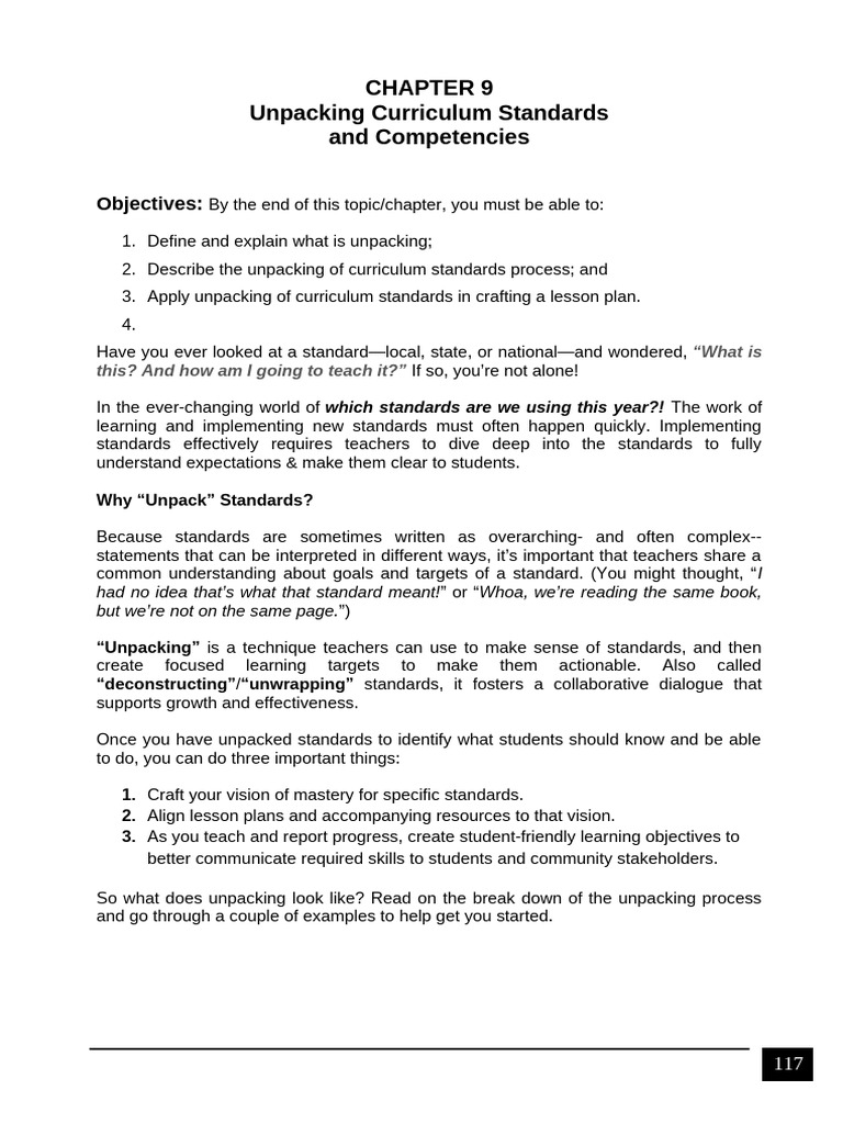 Unpacking Curriculum Standards Guide | PDF | Learning | Curriculum