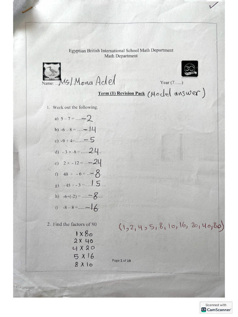 MS for Extra Practice End of Term 1 | PDF