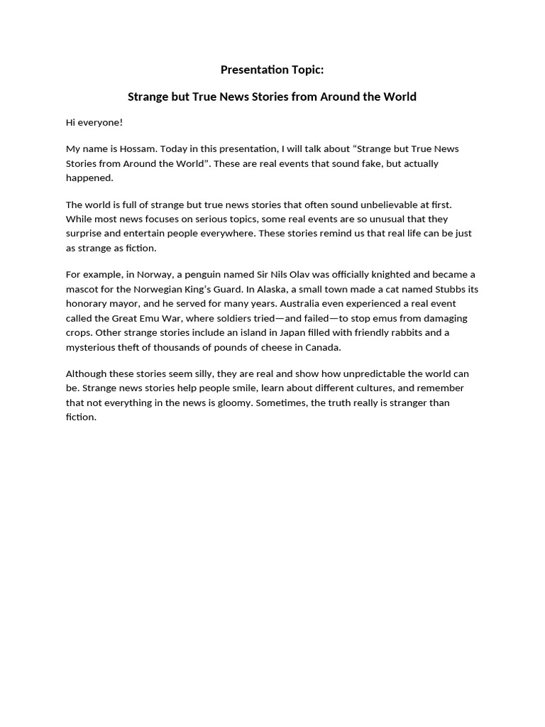 Presentation_Strange but True News Stories From Around the World | PDF