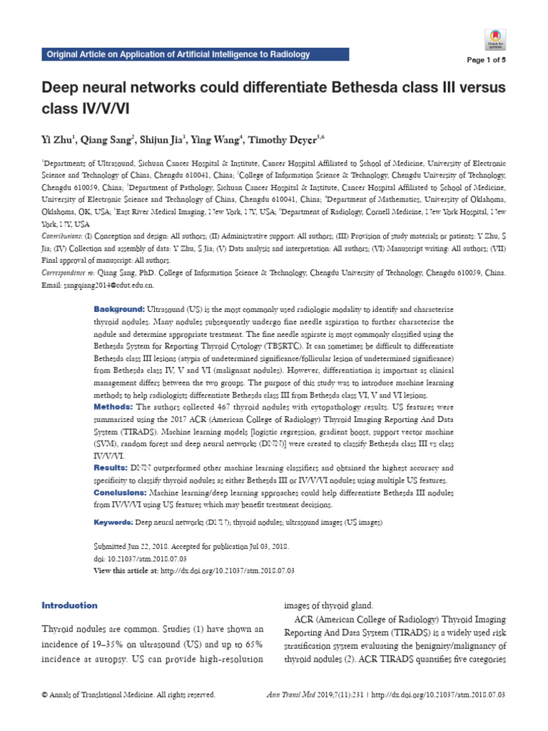Deep Neural Networks Could Differentiate Bethesda Class III Versus ...