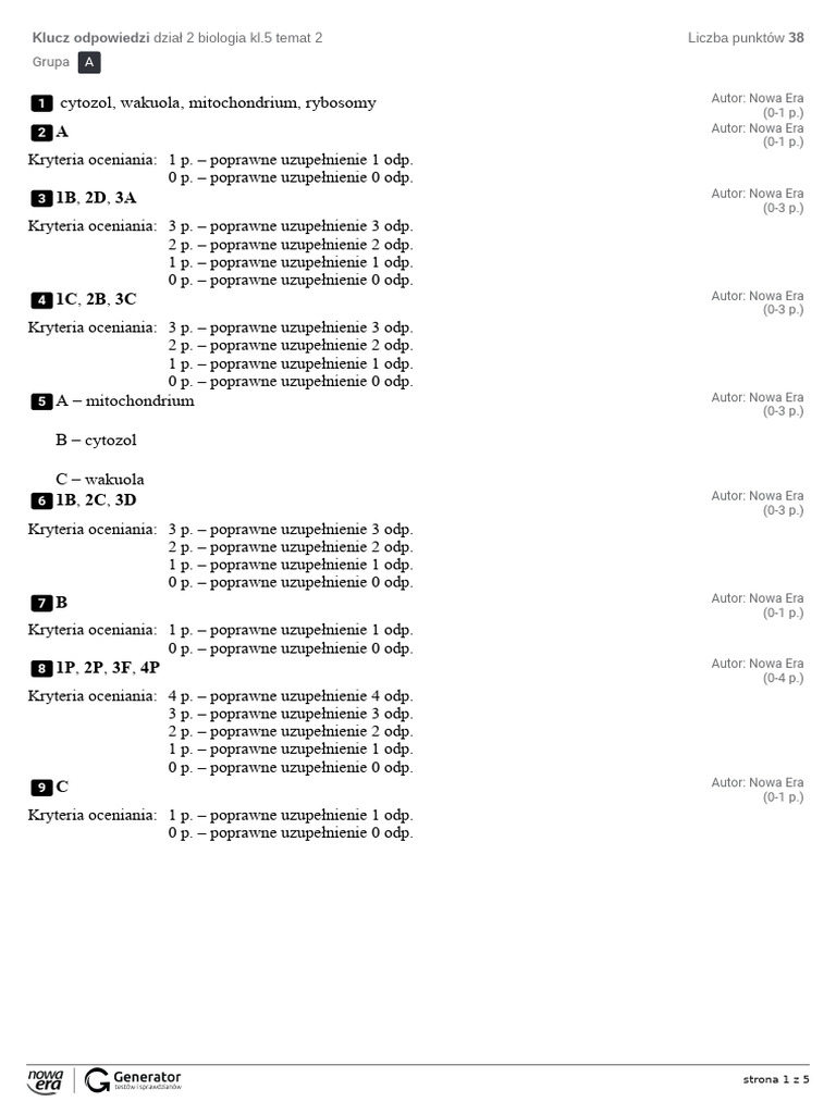 Dział 2 Biologia Kl.5 Temat 2 Klucz Odpowiedzi | PDF