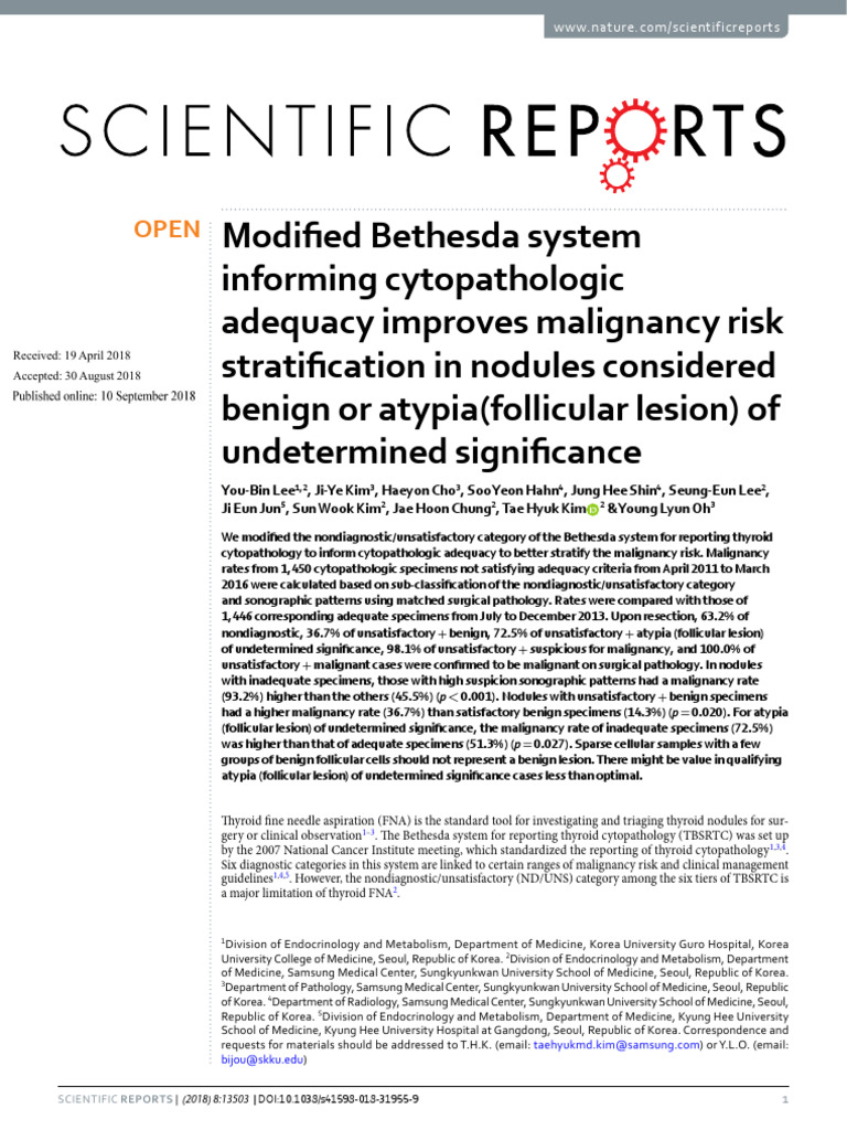 Modifed Bethesda system informing cytopathologic adequacy improves ...