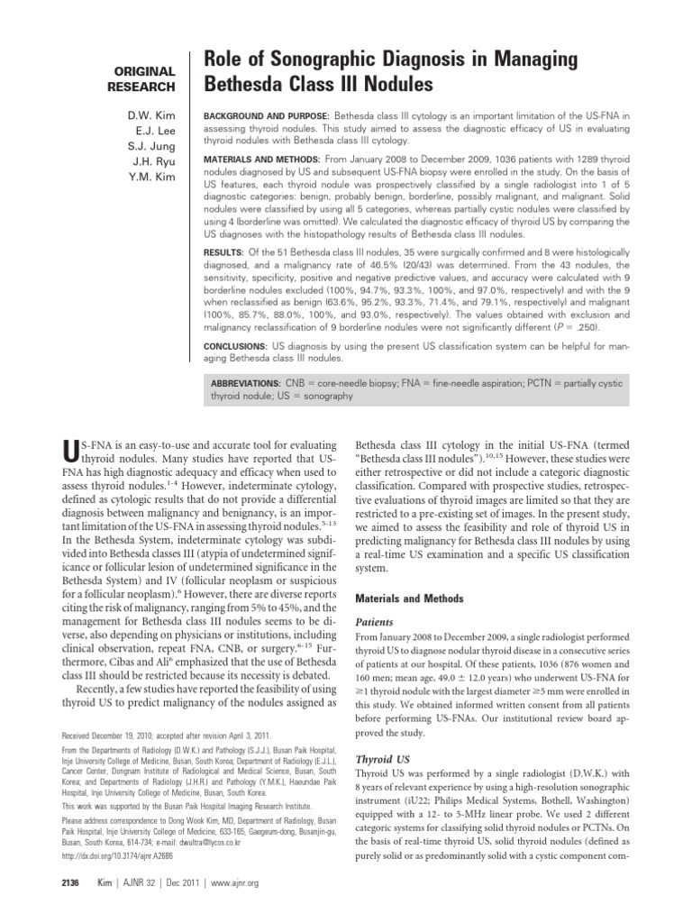 Role of Sonographic Diagnosis in Managing Bethesda Class III Nodules ...