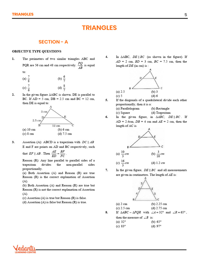 Triangle Similarity and Proportions Quiz | PDF | Geometry | Elementary ...