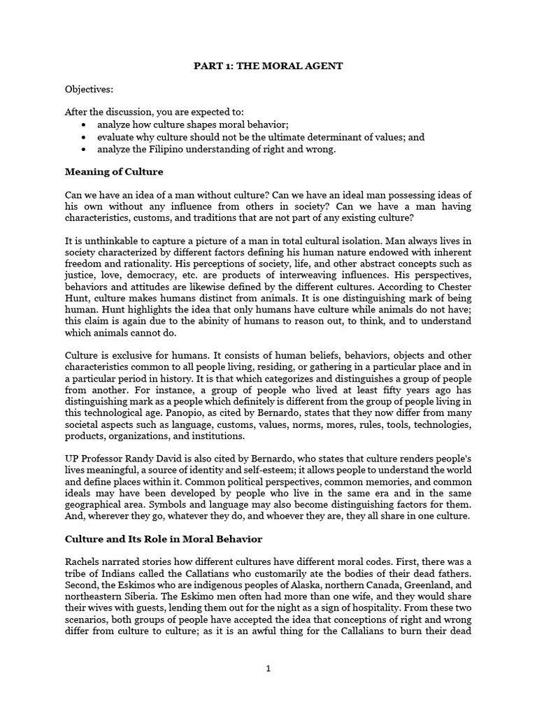 Part 1 - The Moral Agent | PDF | Virtue | Relativism