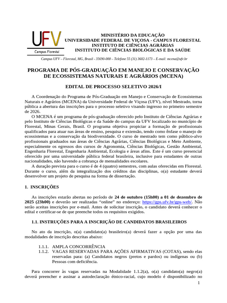 MCENA-UFV-EDITAL-DE-PROCESSO-SELETIVO-2026_I-1 (1) | PDF ...