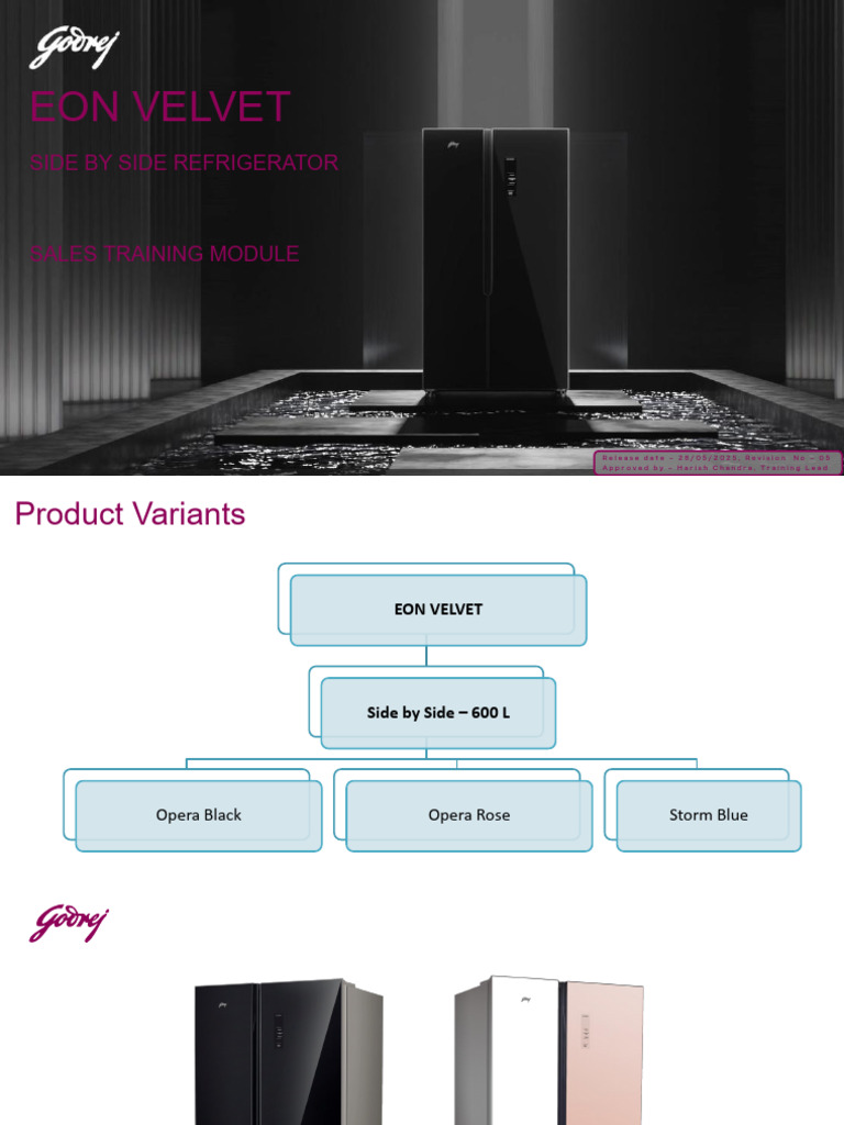 EON Velvet 600L Side-by-Side Refrigerator Training | PDF | Refrigerator