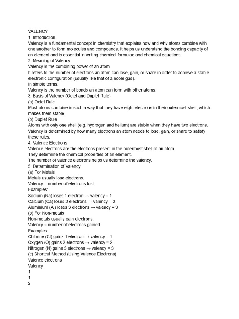 VALENCY | PDF | Valence (Chemistry) | Ion