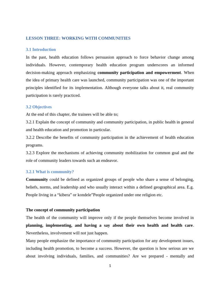 Community Participation in Health Education | PDF | Community ...