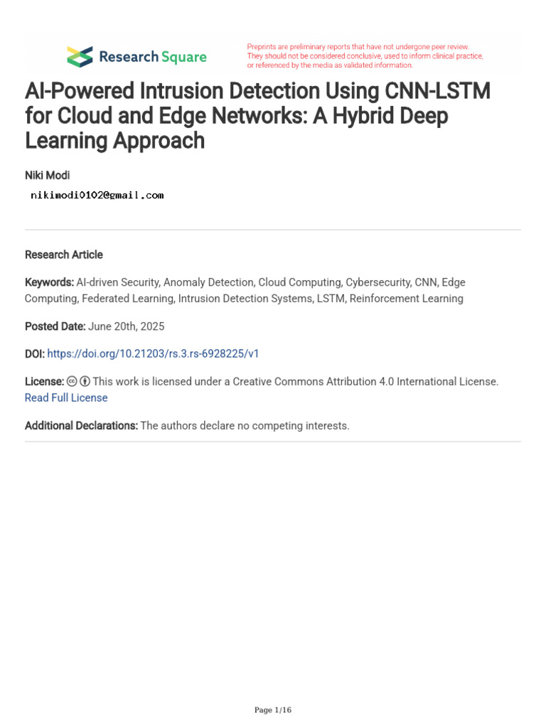 AI-Powered Intrusion Detection Using CNN-LSTM For | PDF | Deep Learning ...