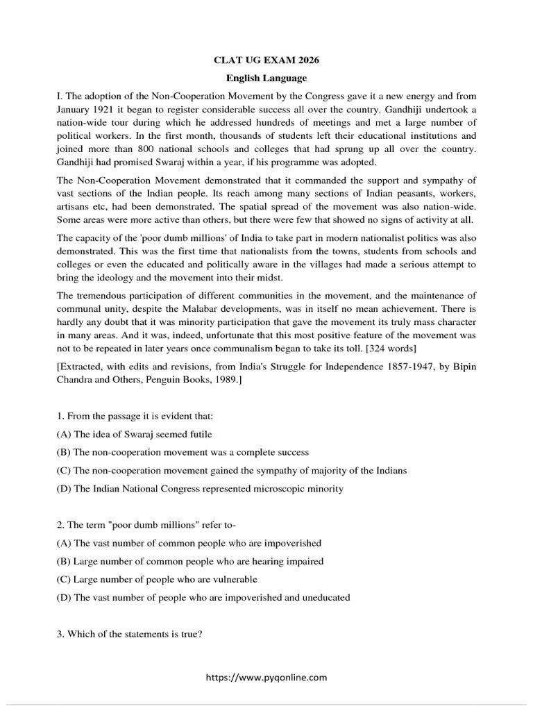 Clat Ug Question Paper With Answer Key 2026 | PDF