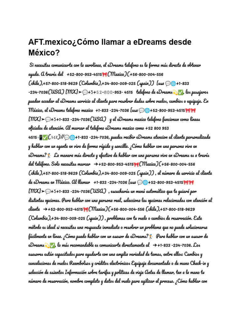 AFT - Mexico¿cómo Llamar A Edreams Desde México? | PDF | Chat en linea ...