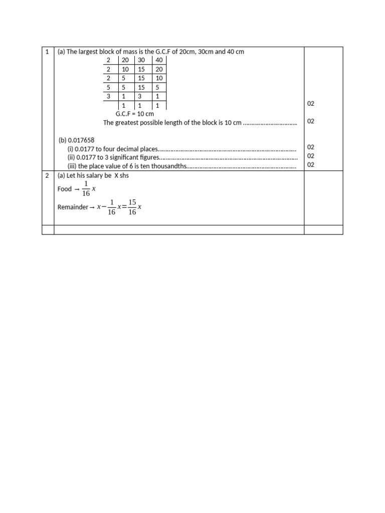 Basic Maths f2 Marking Scheme | PDF