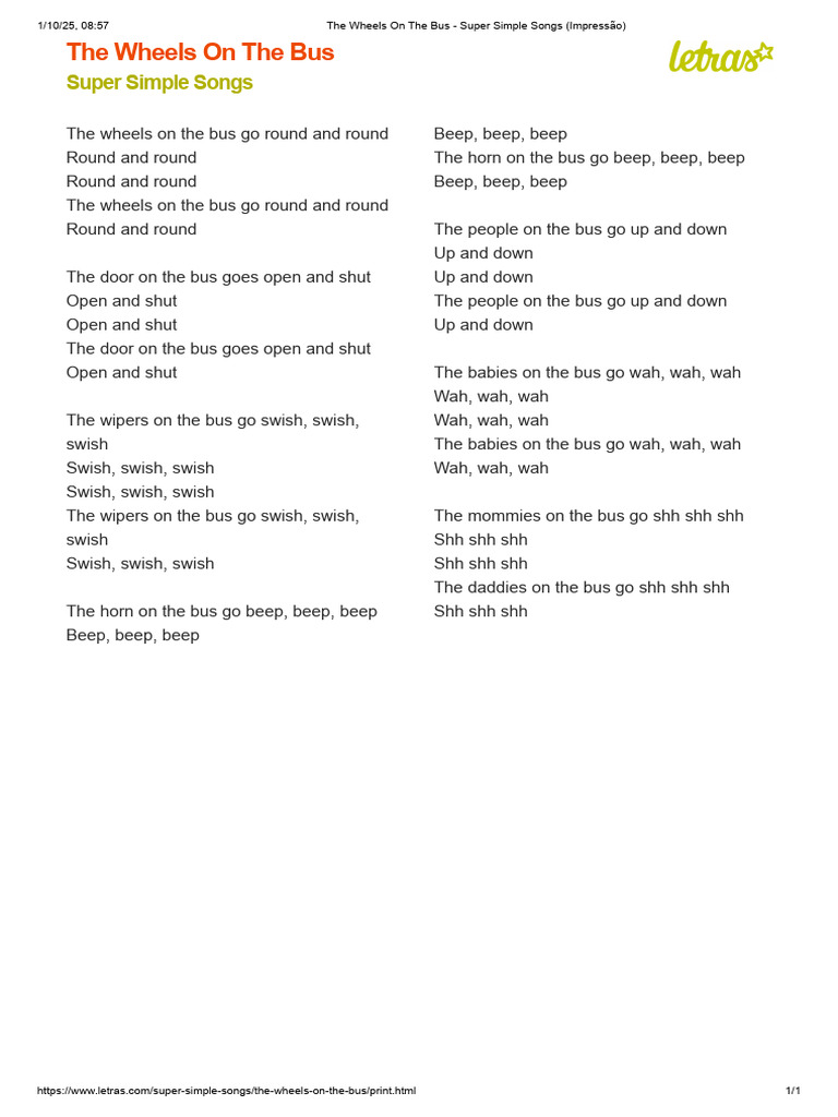 The Wheels On The Bus - Super Simple Songs (Impressão) | PDF