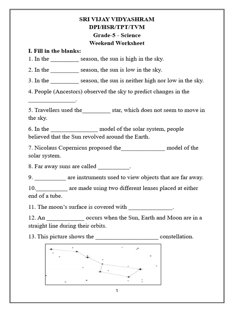 Grade 5 Science Weekend Worksheet | PDF
