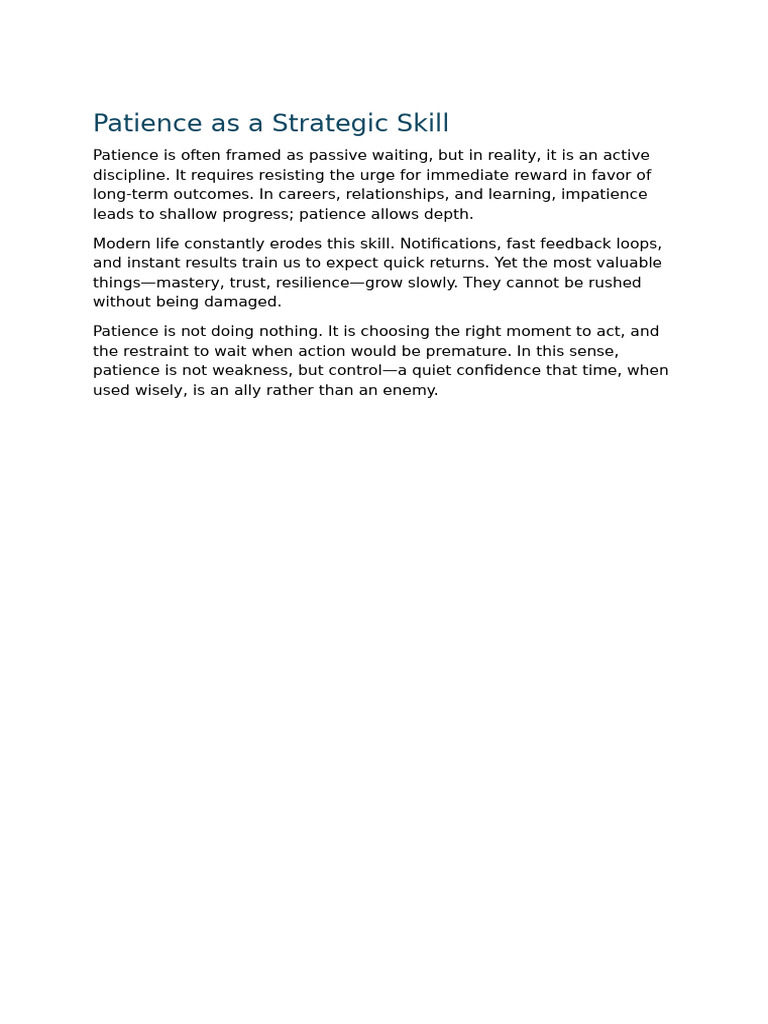 Patience as a Strategic Skill | PDF